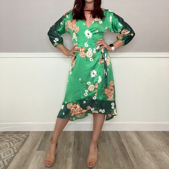 ASOS | Dresses | Beautiful Green Floral Wrap Dress | Poshmark